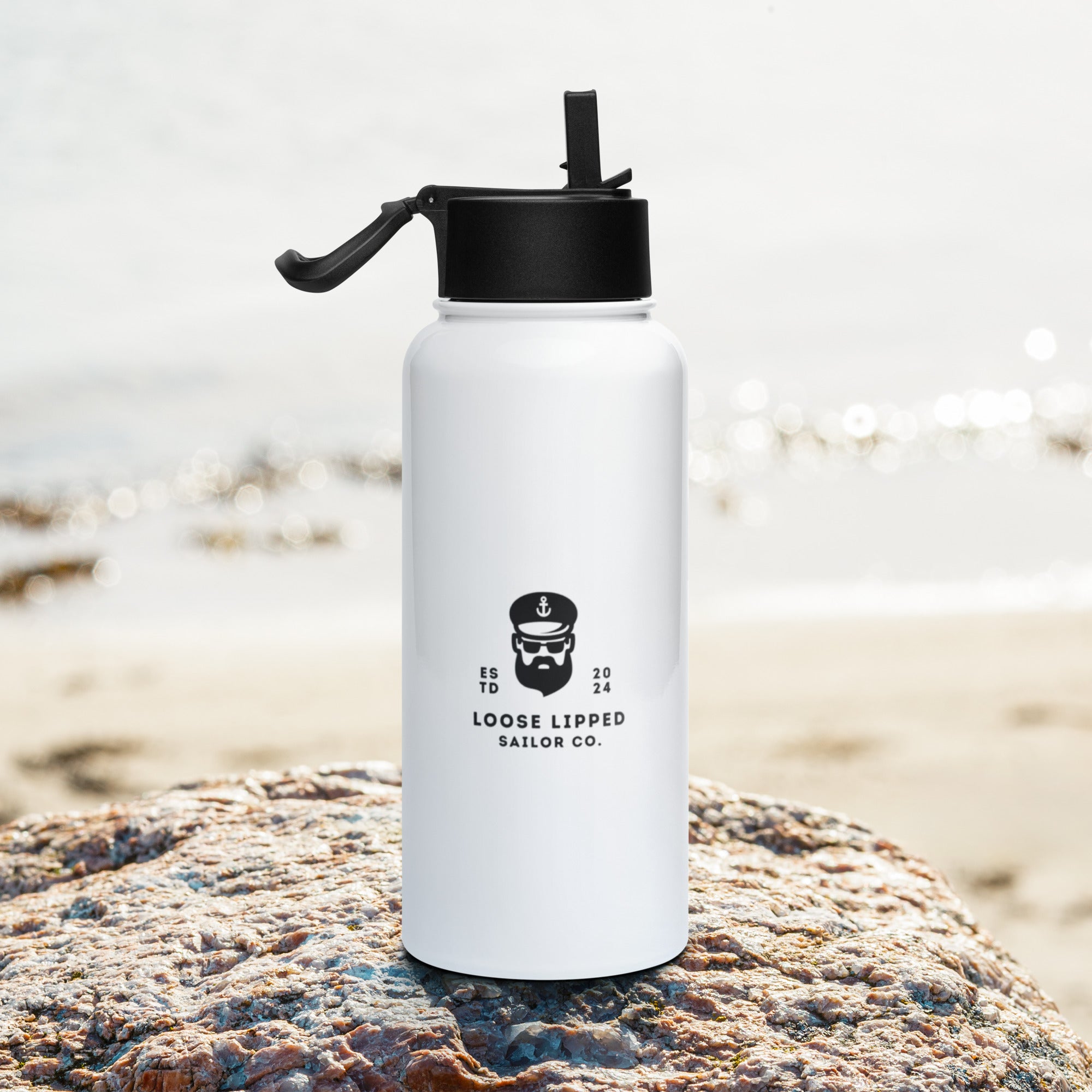 Stainless steel water bottle with a straw lid – Loose Lipped Sailor Co.